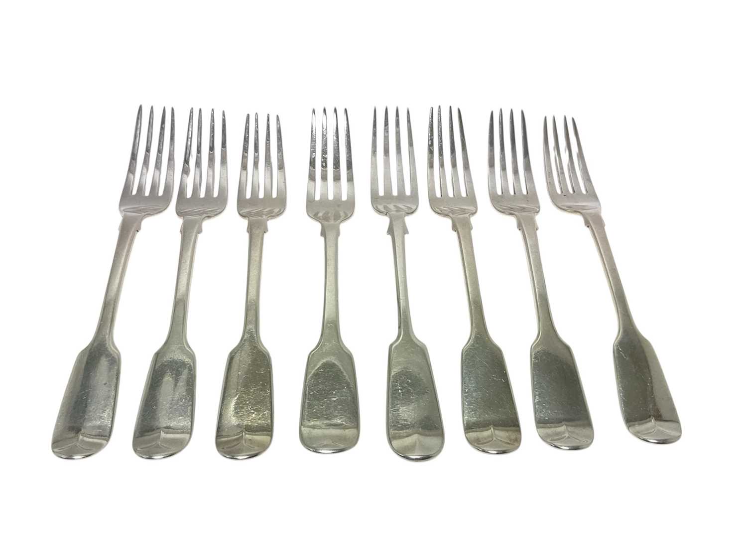 Lot 368 - Eight Victorian silver fiddle pattern