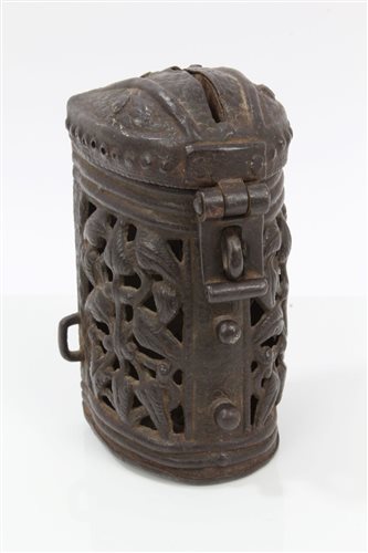 Lot 1095 - Antique wrought iron personal alms box of