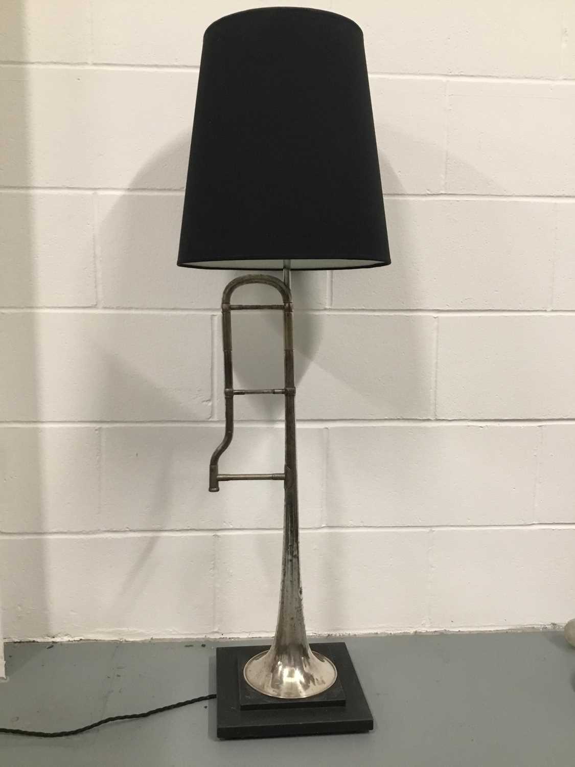 Lot 122 - Upcycled Antique Trombone lamp with shade,