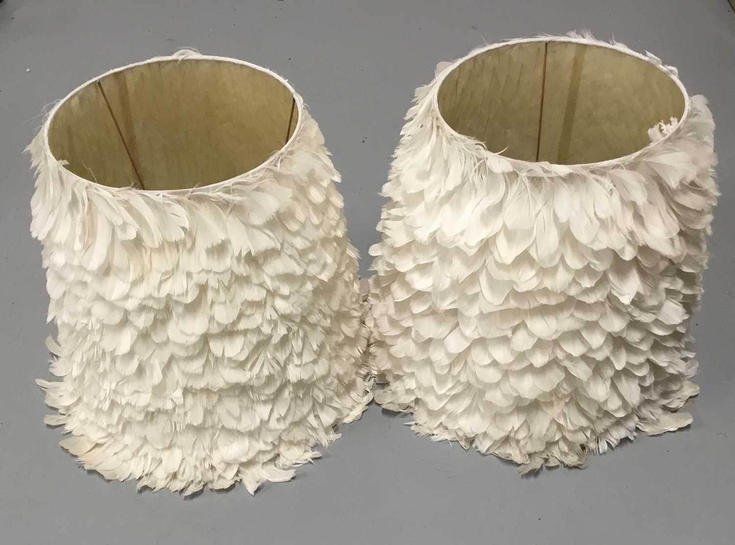 Lot 203 - Pair of tapered lamp shade covered in white