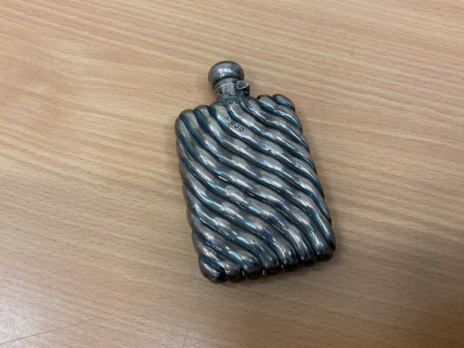 Lot 1057 - Victorian Silver spirit flask with spiral