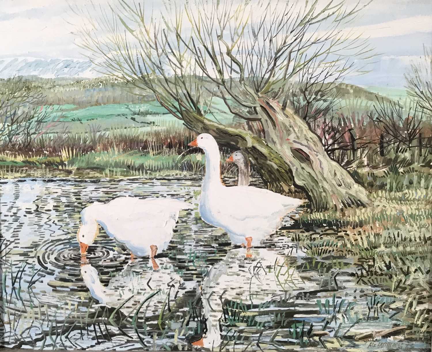 Lot 132 - Alex Williams (b 1942) oil on canvas - Geese,
