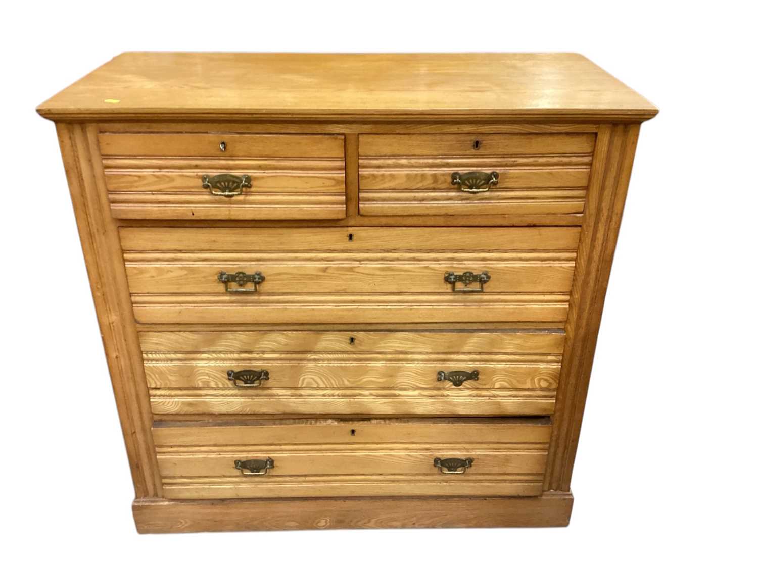 Lot 1214 - Edwardian ash chest of two short and three