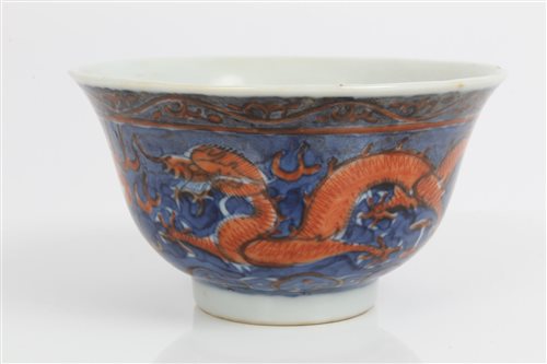 Lot 250 - Antique Chinese tea bowl decorated in red