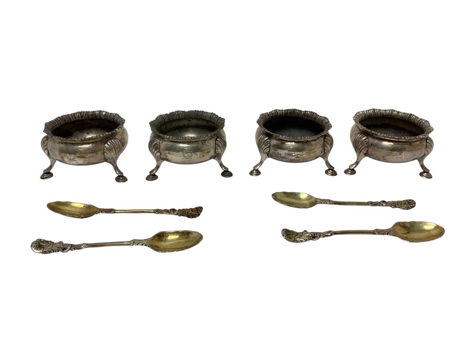 Lot 258 - Set of four Georgian style silver cauldron