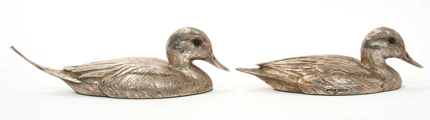 Lot 260 - Mid 20th century pair of filled silver ducks,