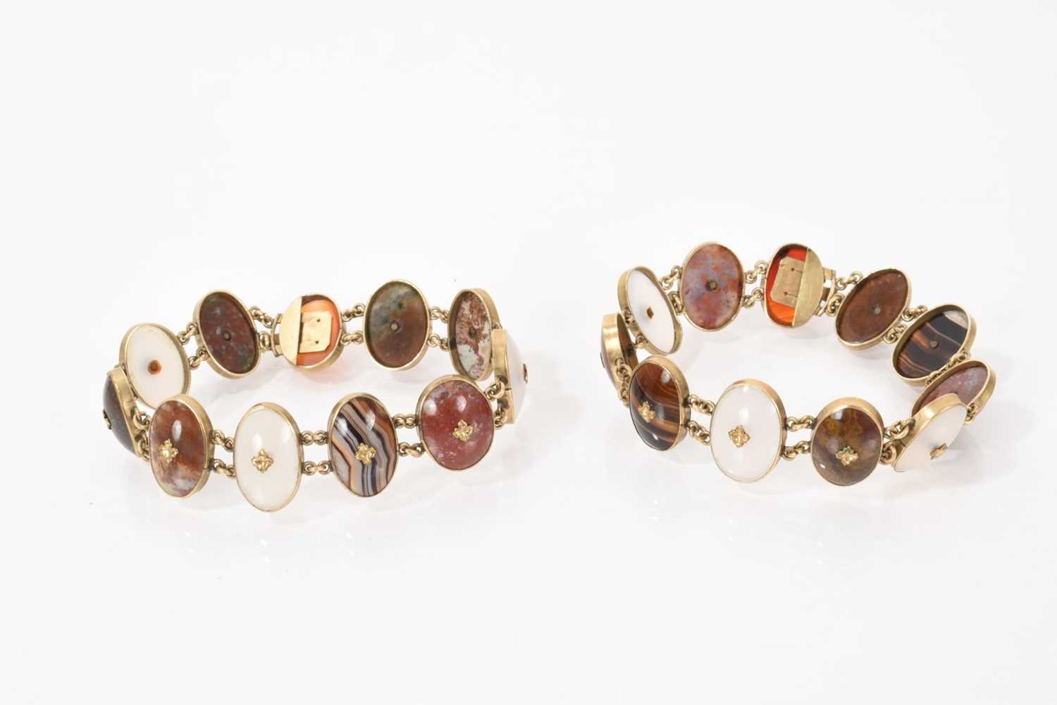 Lot 637 - Pair of Scottish pebble bracelets, each with