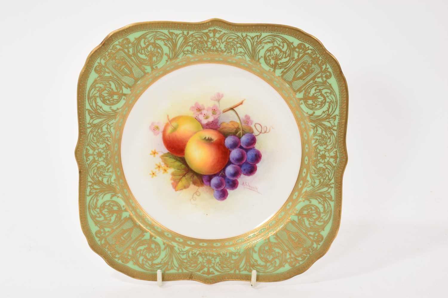 Lot 175 - Royal Worcester square plate, painted by