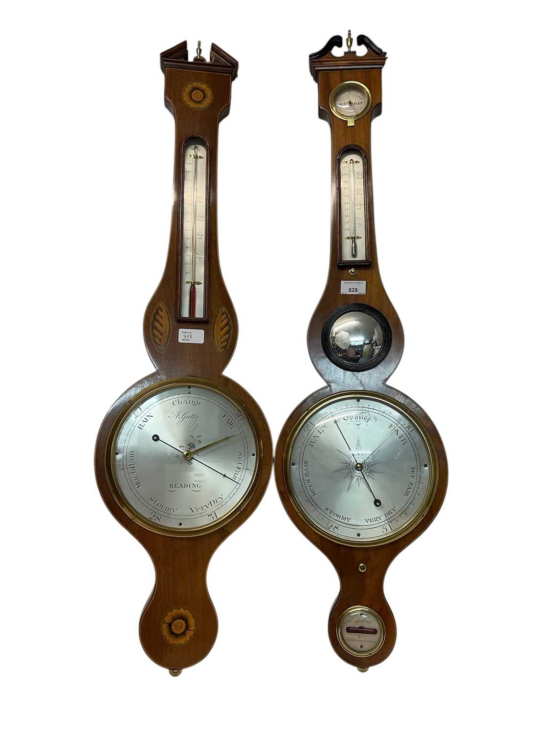 Lot 828 - Two 19th century banjo-shaped barometer