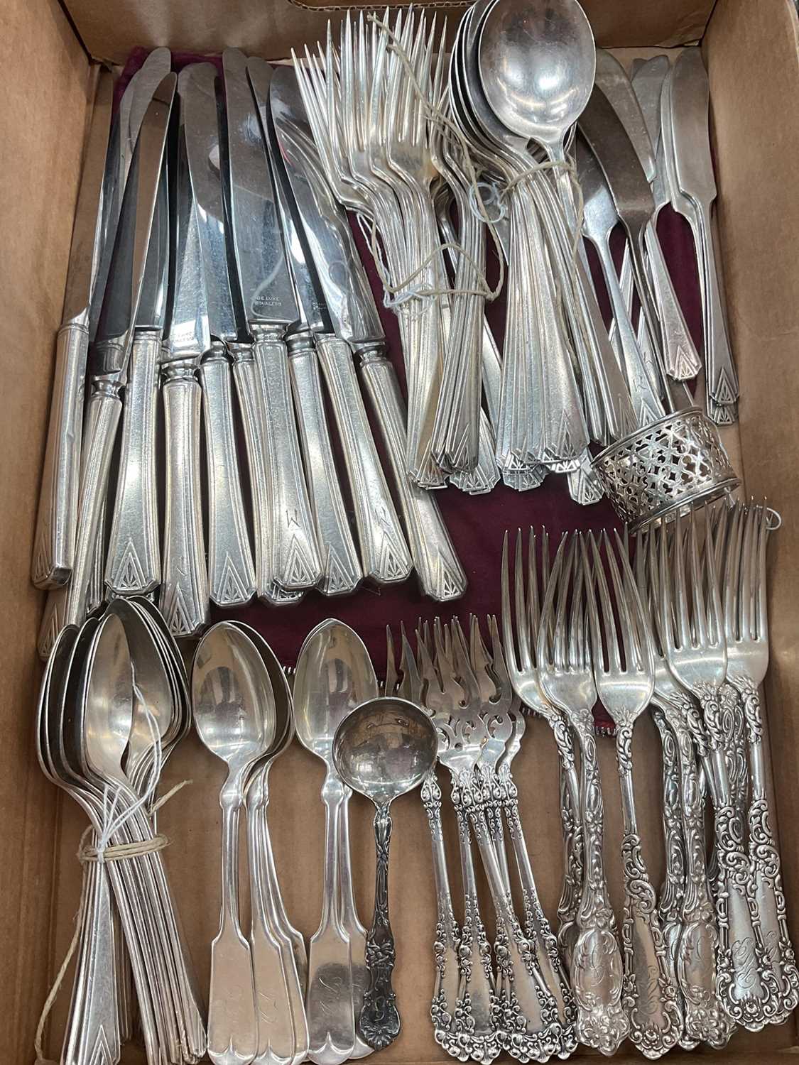 Lot 392 - Group of silver plated flatware and a