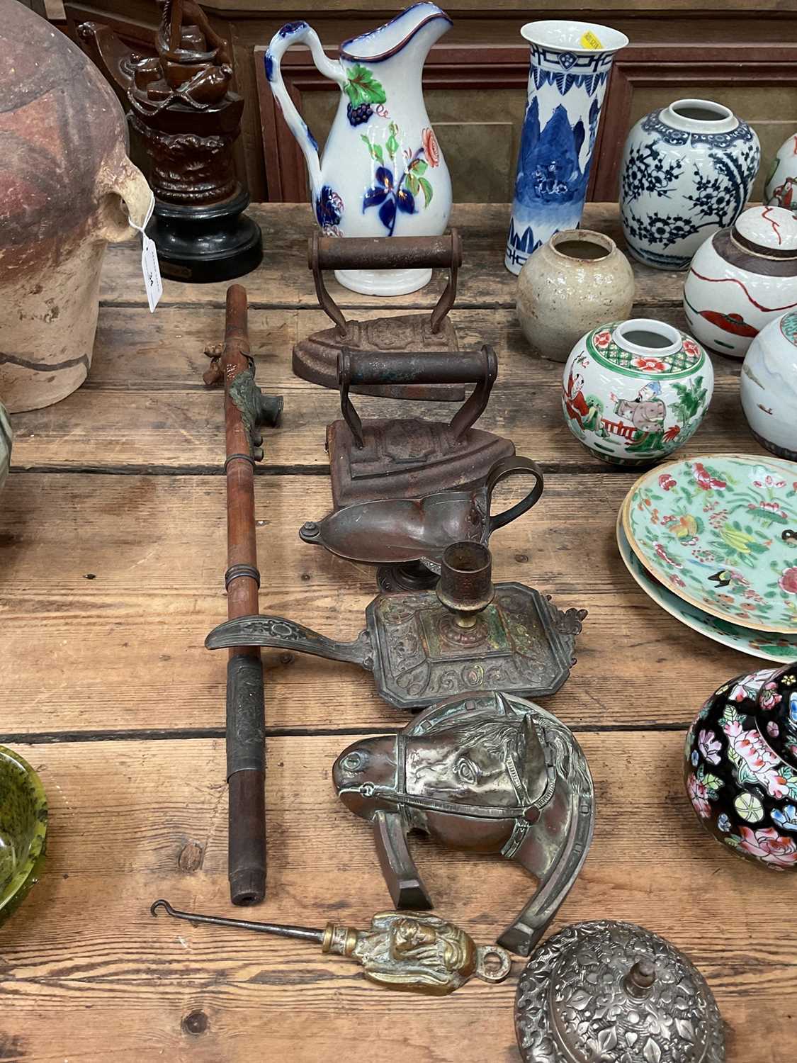 Lot 36 - Group of metalwares, including bronze oil