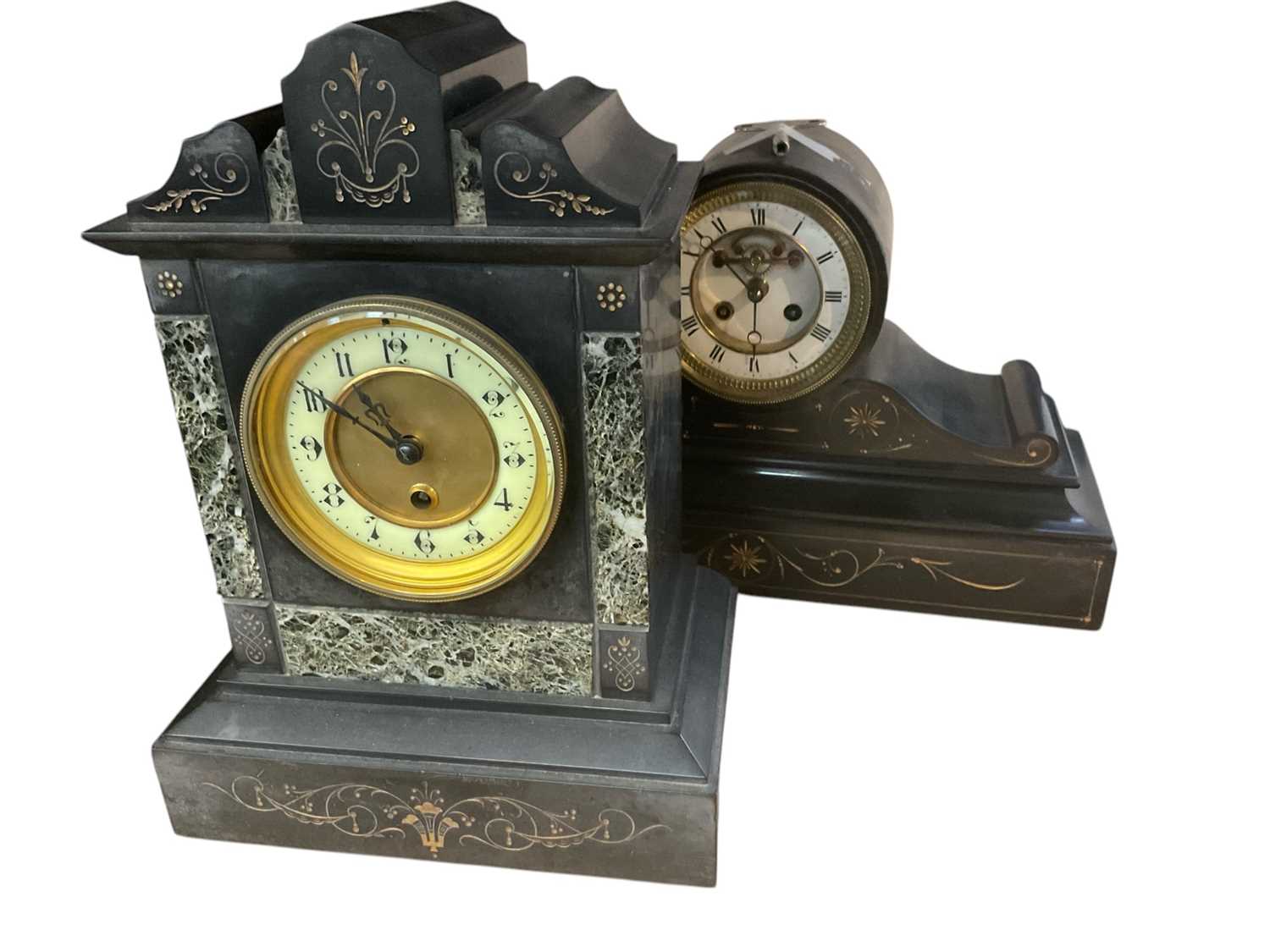 Lot 253 - Two black slate mantle clocks