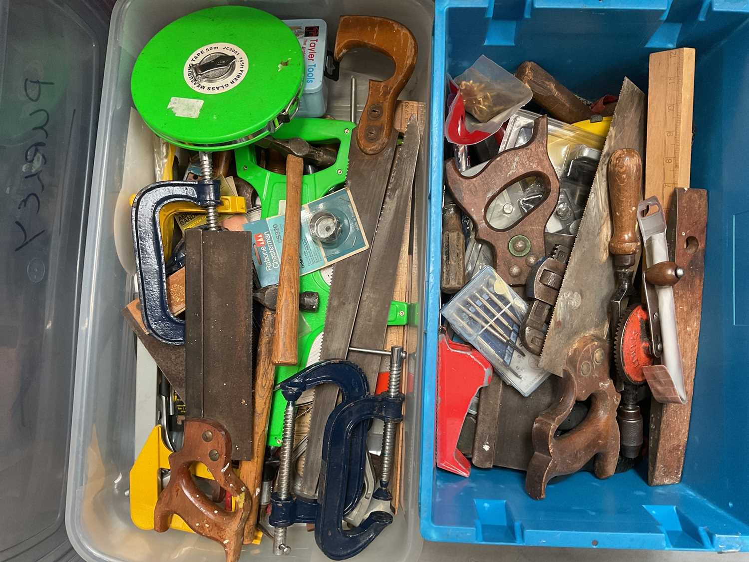 Lot 323 - Group of various hand tools, wooden planes,