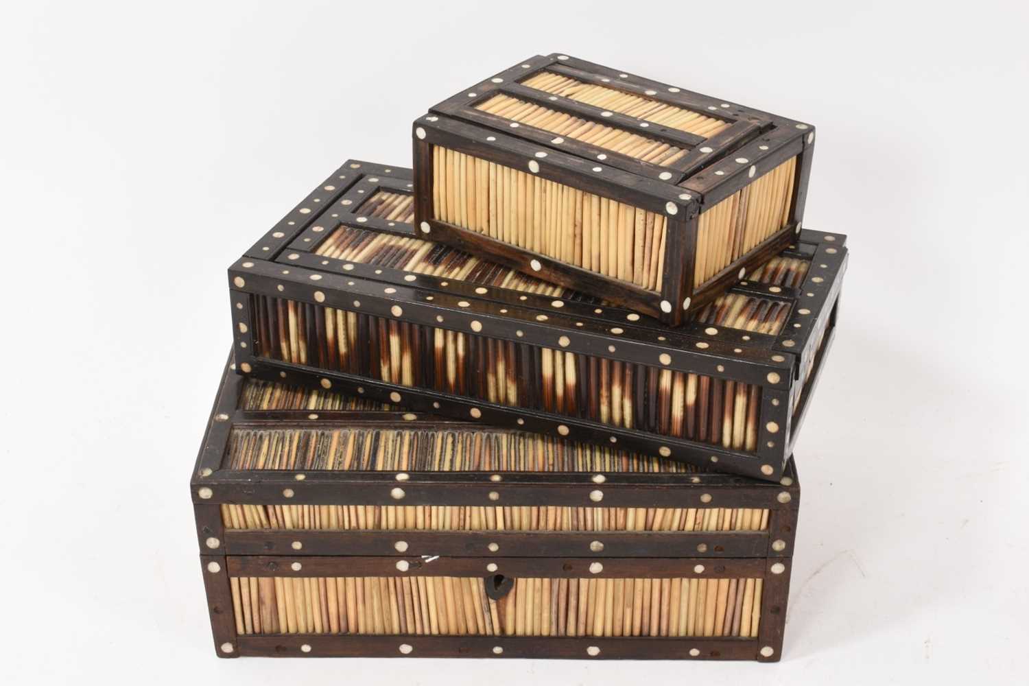 Lot 956 - Three antique porcupine quill boxes