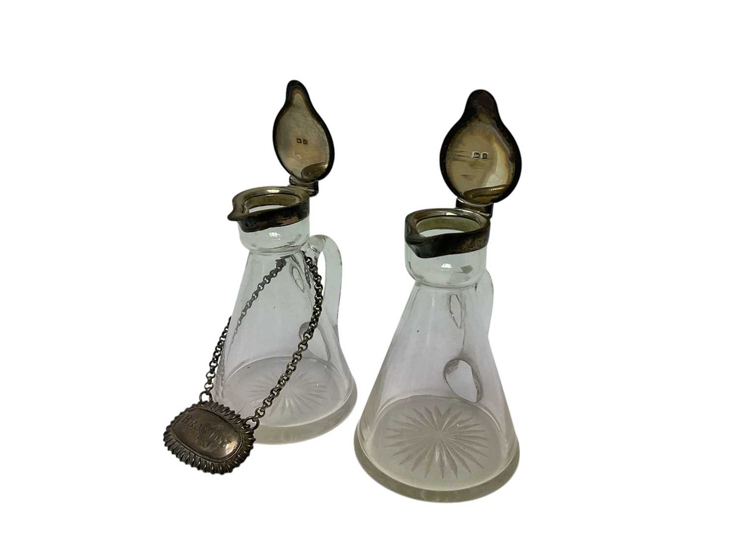 Lot 282 - Pair of silver mounted whisky tots and small