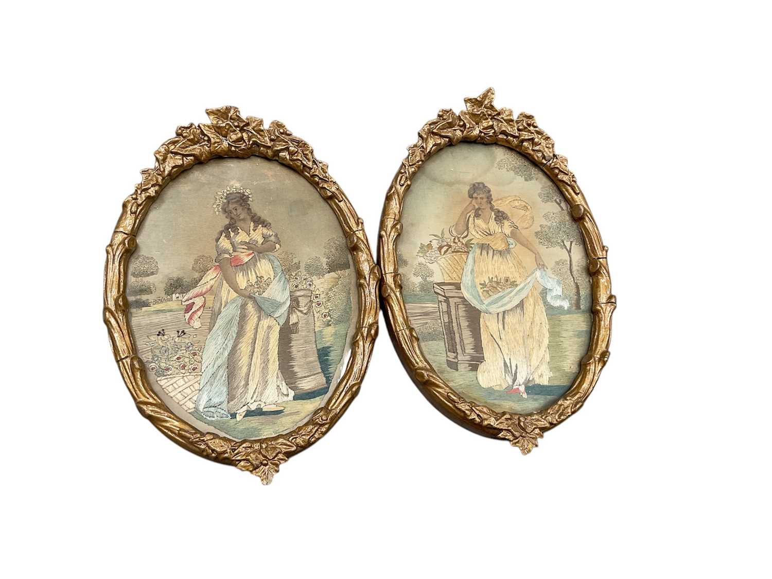 Lot 285 - Pair of Georgian silk work pictures of robed