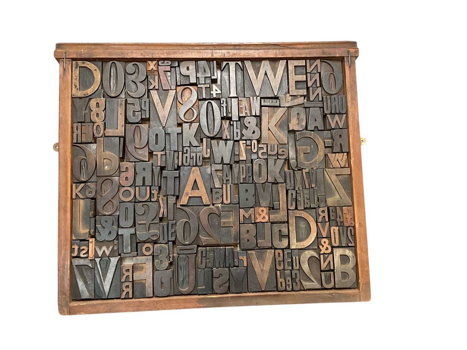 Lot 570 - Vintage wooden tray of typeface, mounted for