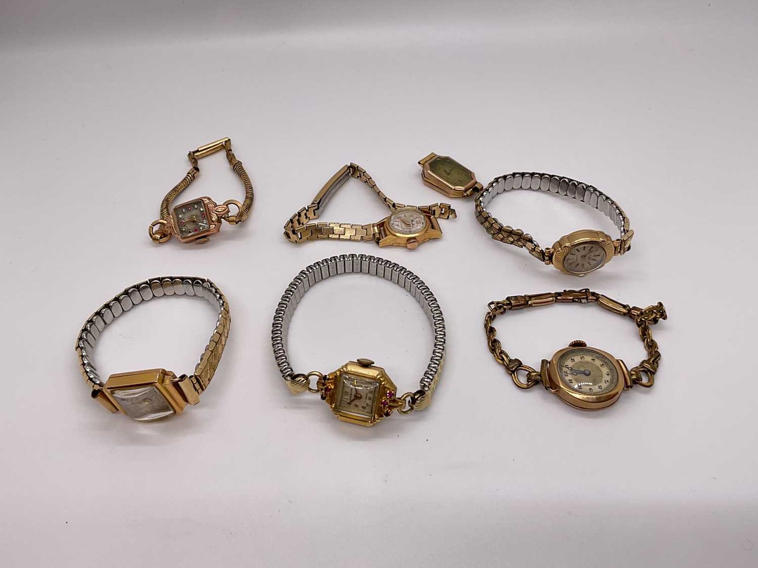 Lot 69 - Group of seven 1930s-1960s ladies gold cased
