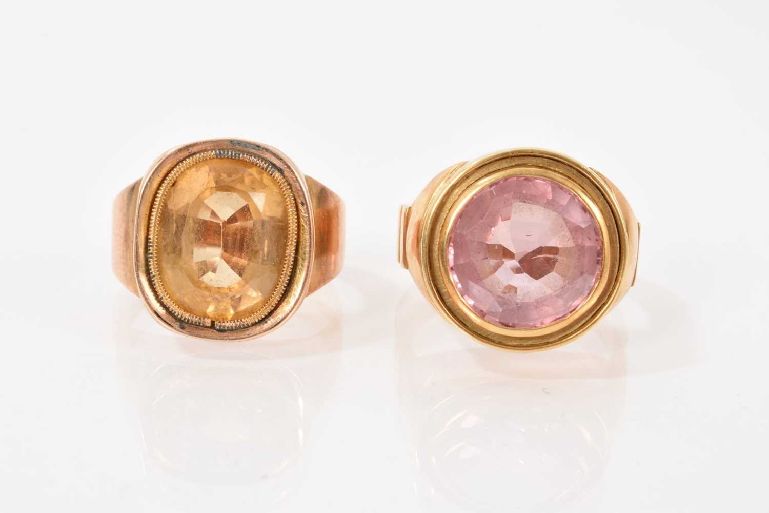 Lot 659 - Two gold and gem-set signet rings, each with