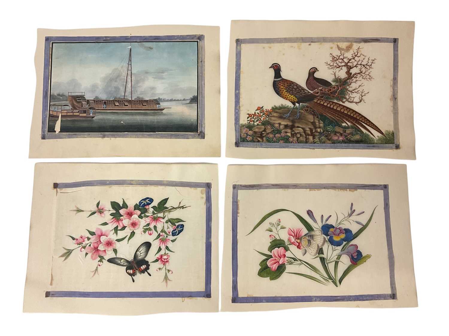 Four 19th century paintings on pith paper, each
