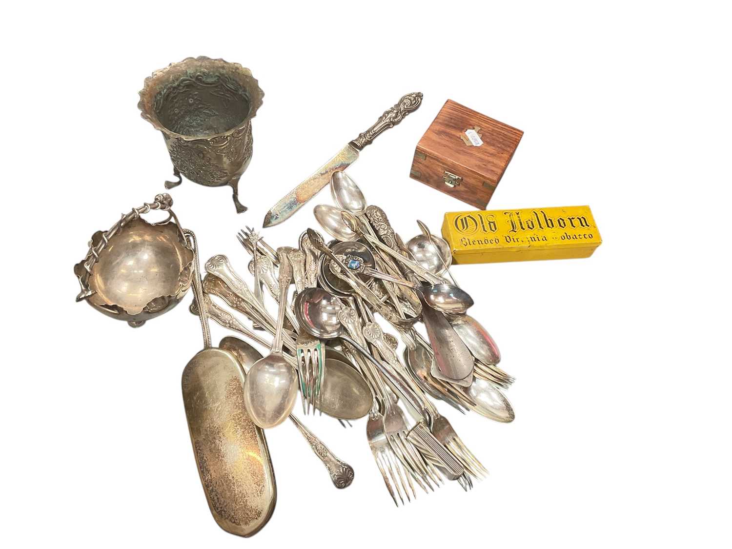 Lot 443 - Group of silver plated flatware, dominos,