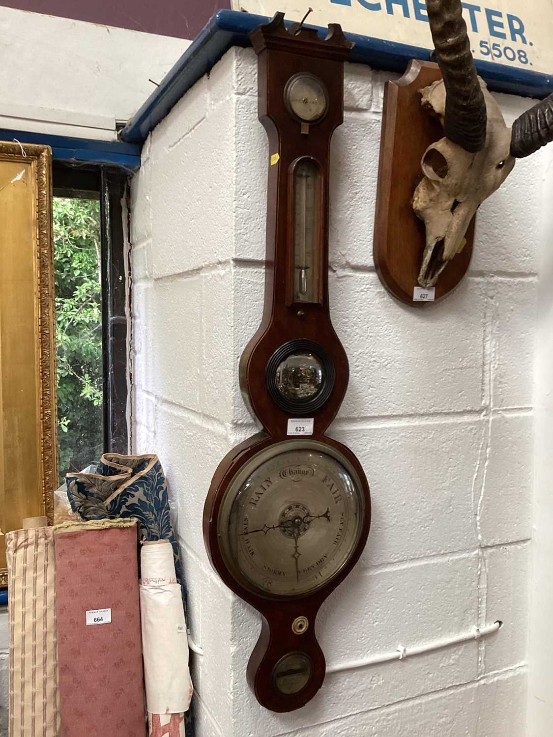 Lot 623 - 19th century mahogany barometer/thermometer