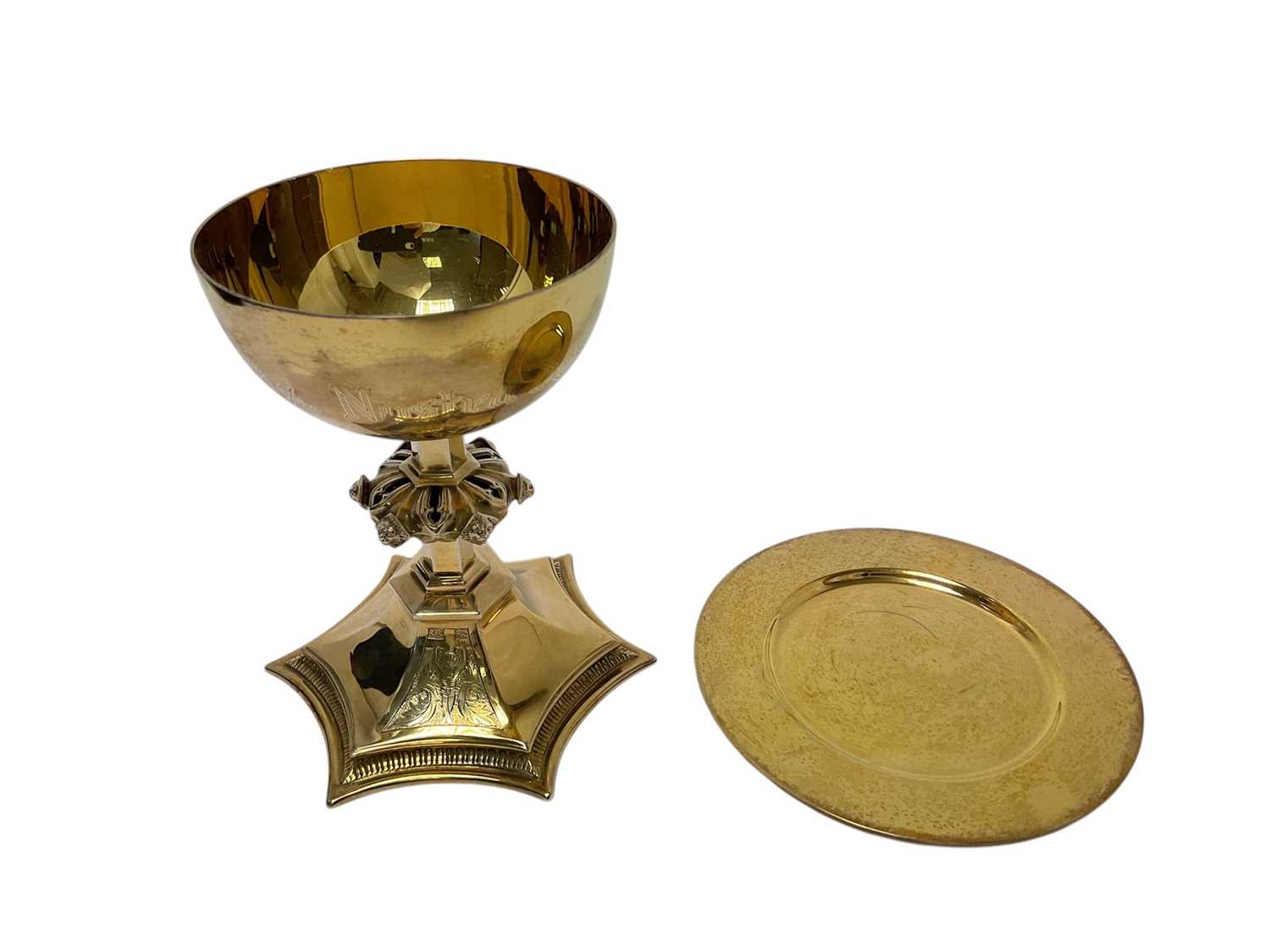 Lot 407 - Contemporary silver gilt communion chalice,
