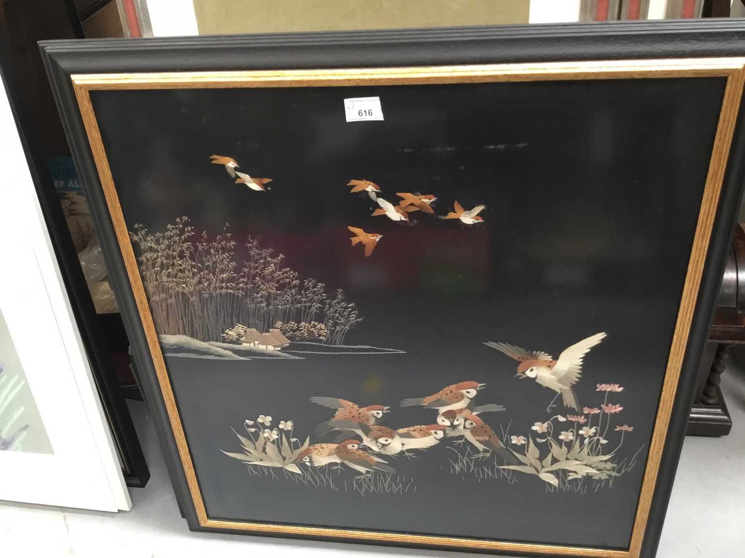 Lot 616 - Pair Chinese embroidered panels , early 20th