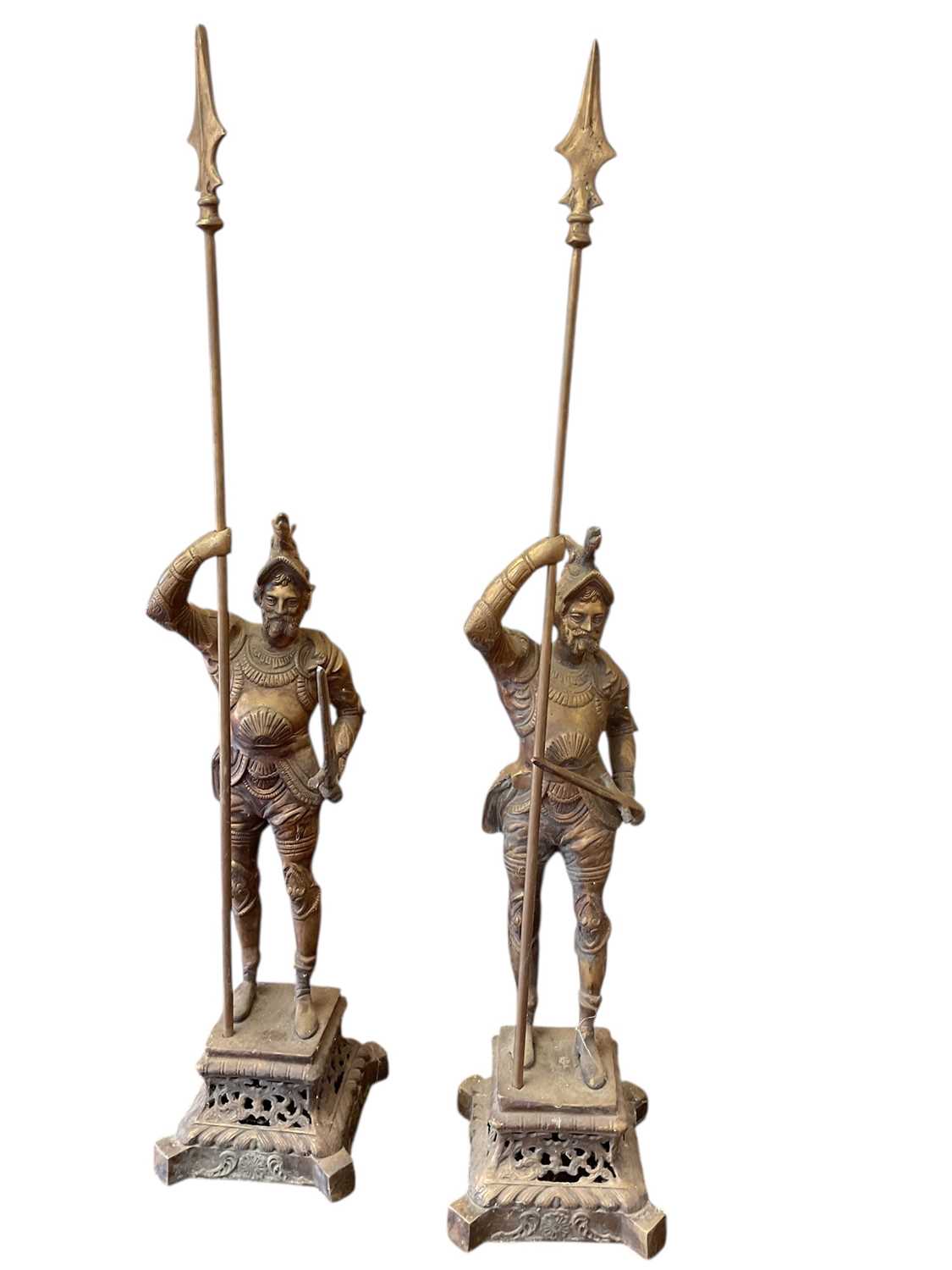 Lot 898 - Pair of large brass fire side figures in the
