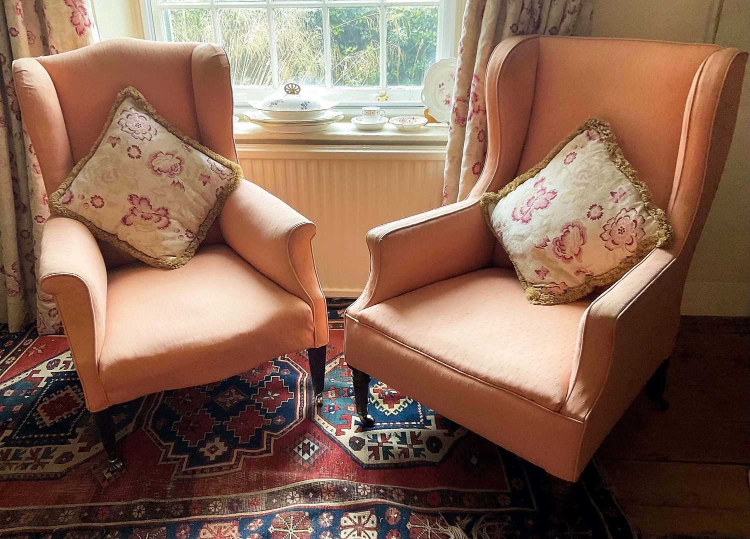 Lot 1477 - 19th century salmon pink upholstered wing