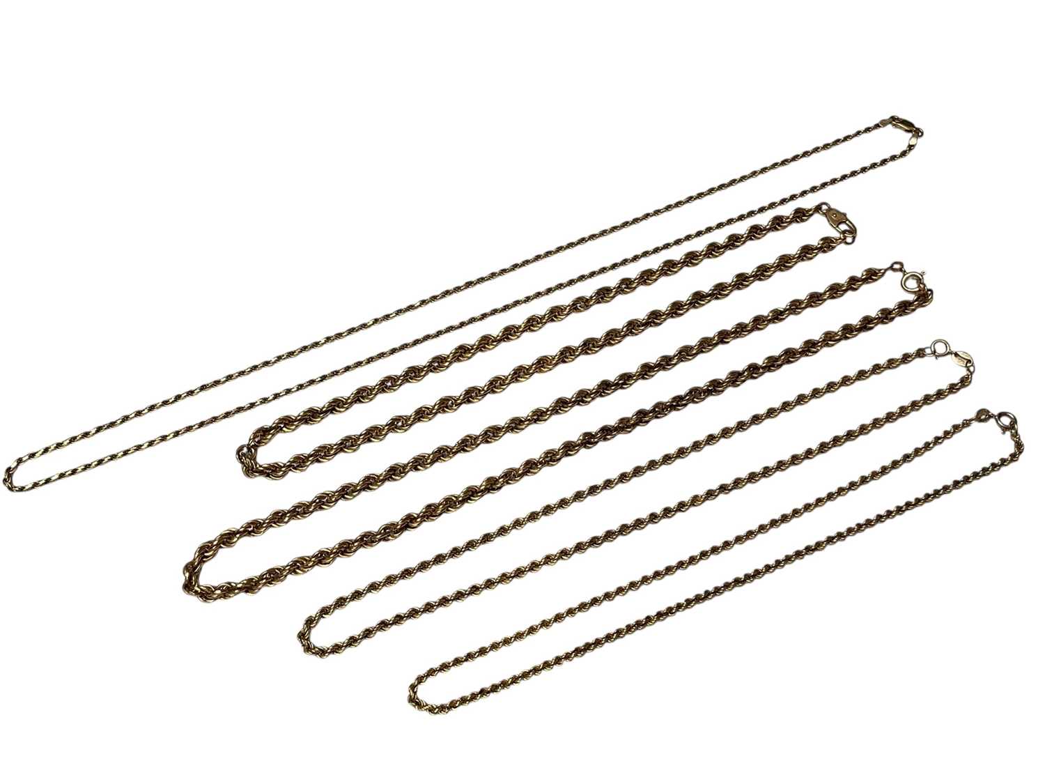 Lot 243 - Five 9ct gold rope twist chains