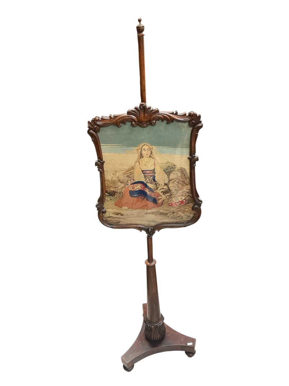 Lot 5266 - Regency rosewood pole screen with tapestry