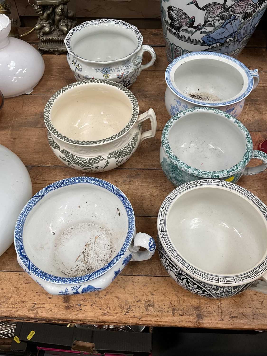 Lot 32 - Six 19th century chamber pots including one