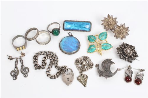 Lot 3410 - Silverer and butterfly wing pendant and