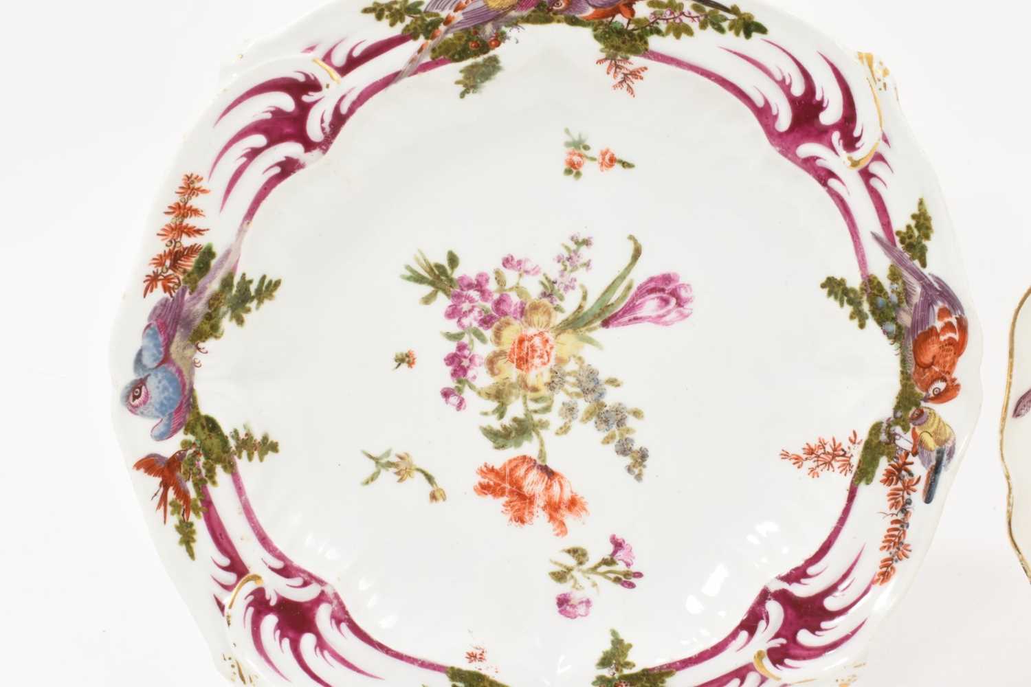 Lot 253 - Two Chelsea plates, painted with birds,