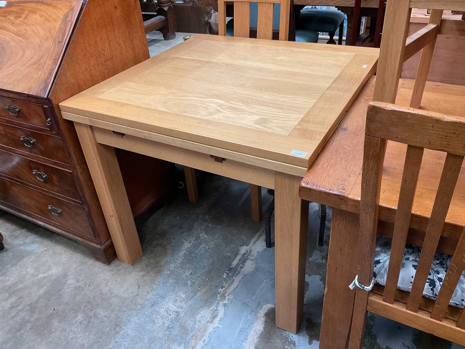 Lot 1337 - Light oak dining table, 90cm x 90cm x