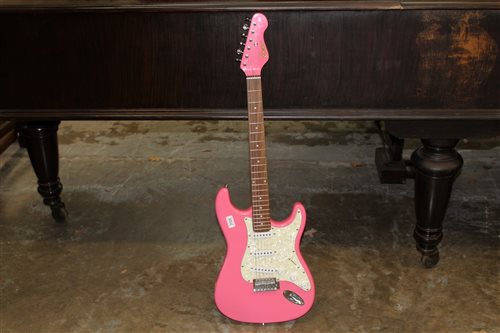 Lot 3725 - Encore 'Strat-type' guitar - pink finish,