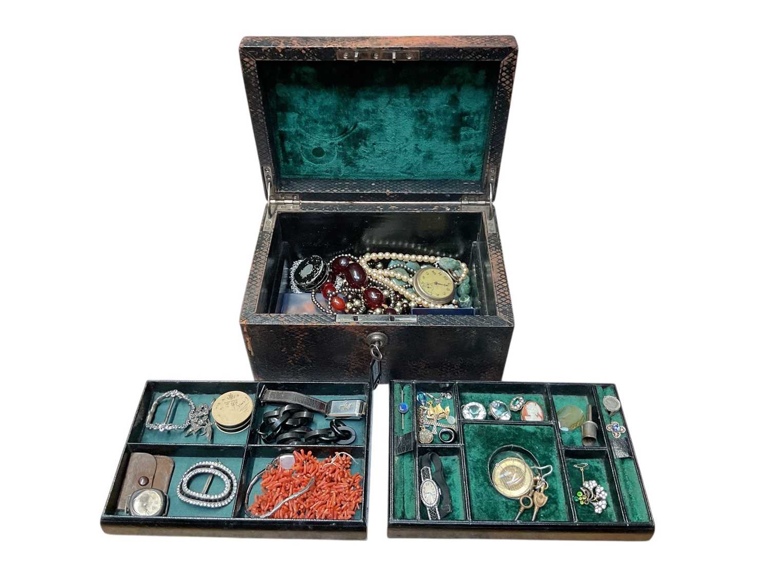 Lot 256 - Victorian leather covered jewellery box