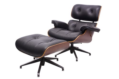 Lot 1349 - Eames-style leather upholstered easy chair