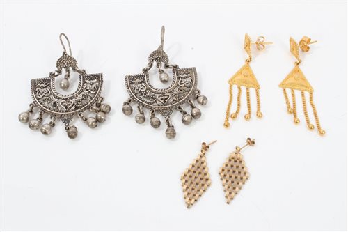 Lot 1247 - Pair Eastern gold drop earrings (hallmarked