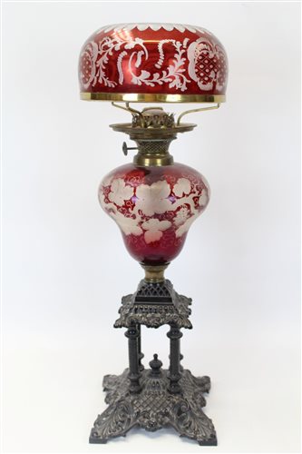 Lot 3514 - Victorian oil lamp with single wick burner,