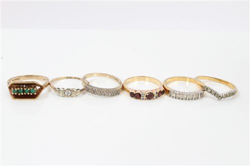 Lot 3252 - Three gold (9ct) rings and three other gem
