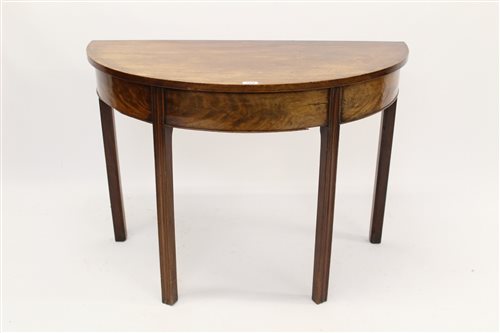Lot 1458 - George III mahogany D-shaped table, raised