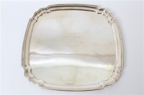 Lot 324 - 1920s silver tray of square form, with