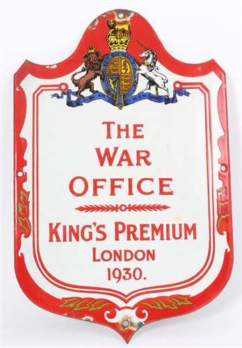 Lot 704 - Enamel sign - The War Office King's Premium