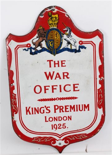 Lot 705 - Enamel sign - The War Office King's Premium