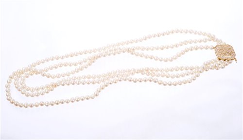 Lot 534 Cultured Pearl Three Strand Necklace With A