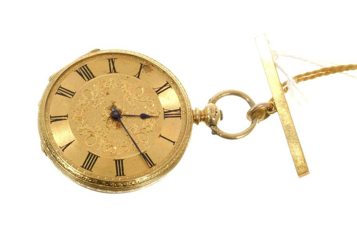 Lot 746 - Victorian 18ct gold fob watch, retailed by J.