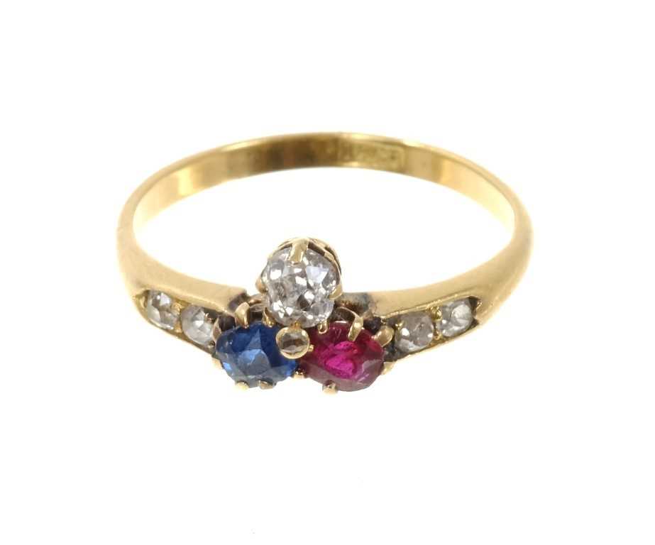 Lot 643 - Edwardian diamond, ruby and sapphire ring