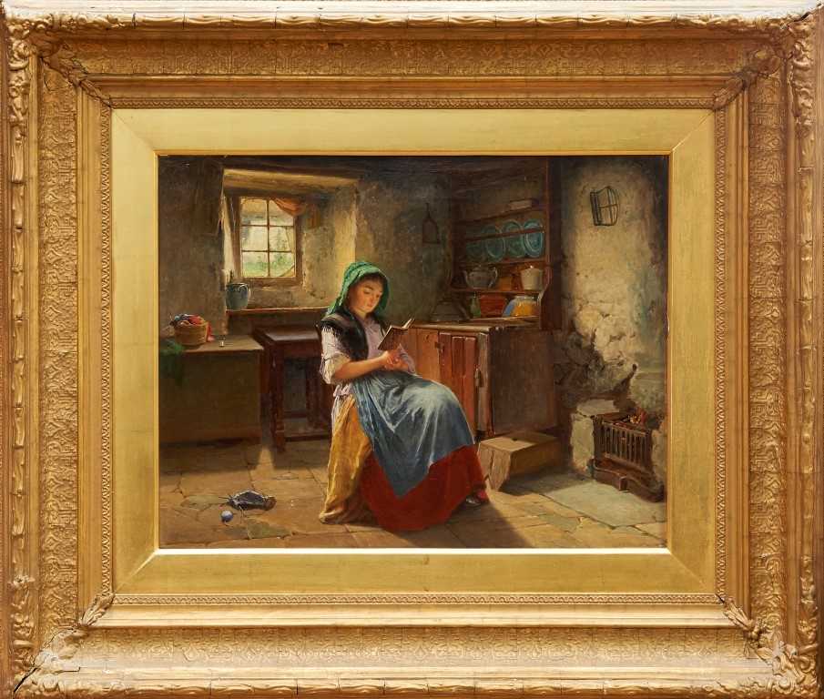 Lot 1335 - Haynes King (1831-1904) - Girl Reading oil